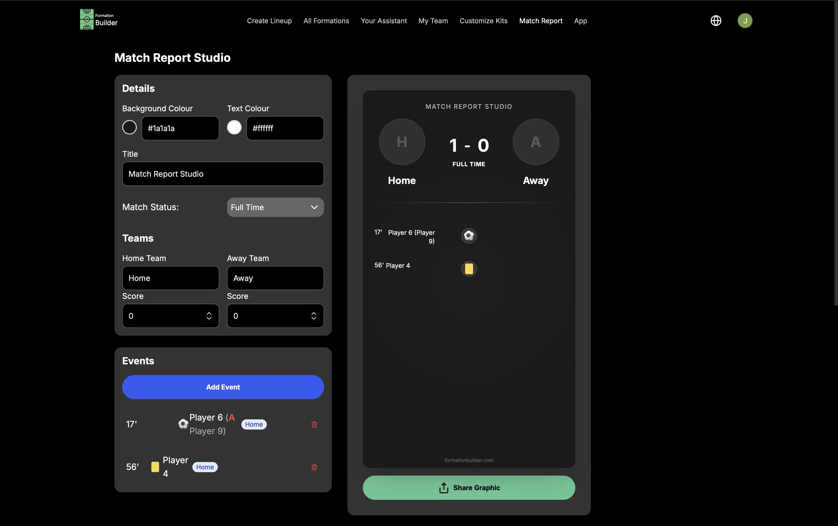 Football Match Report Creator | Social Graphics | Formation Builder